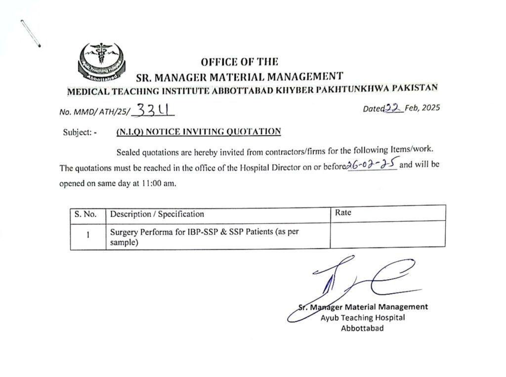 Notice Inviting Quotation for Surgery Performa for IBP-SSP & SSP ...